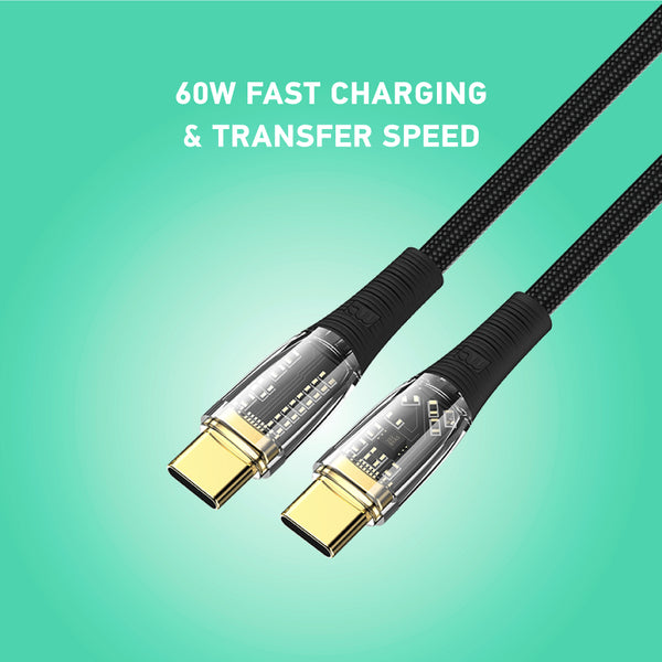 100W Transparent Cable C to C Black C-B200TR - My Candy Tech