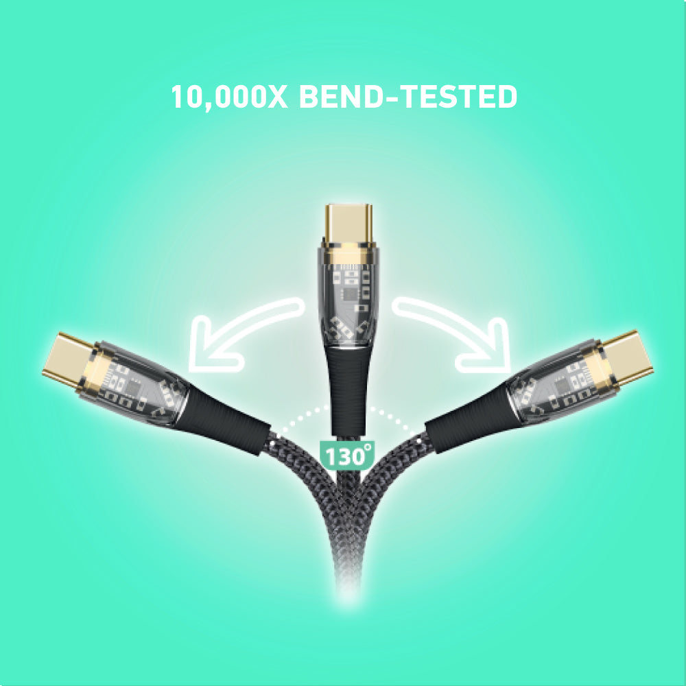 100W Transparent Cable C to C Black C-B200TR - My Candy Tech